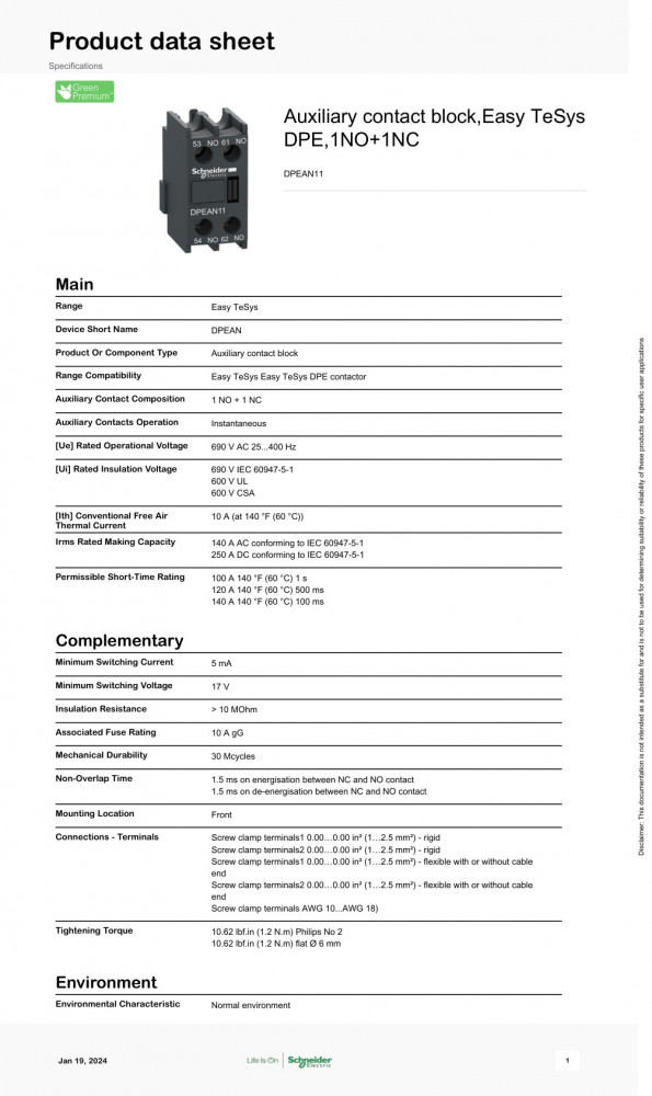 DPEAN11 technical document page 1