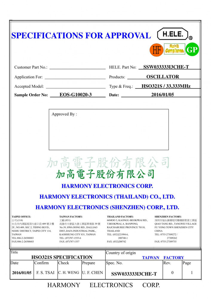 SSW033333I3CHE-T datasheet page 1
