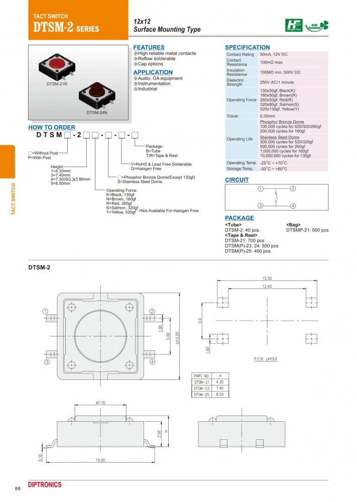 Diptronics DTSM series datasheet page 1