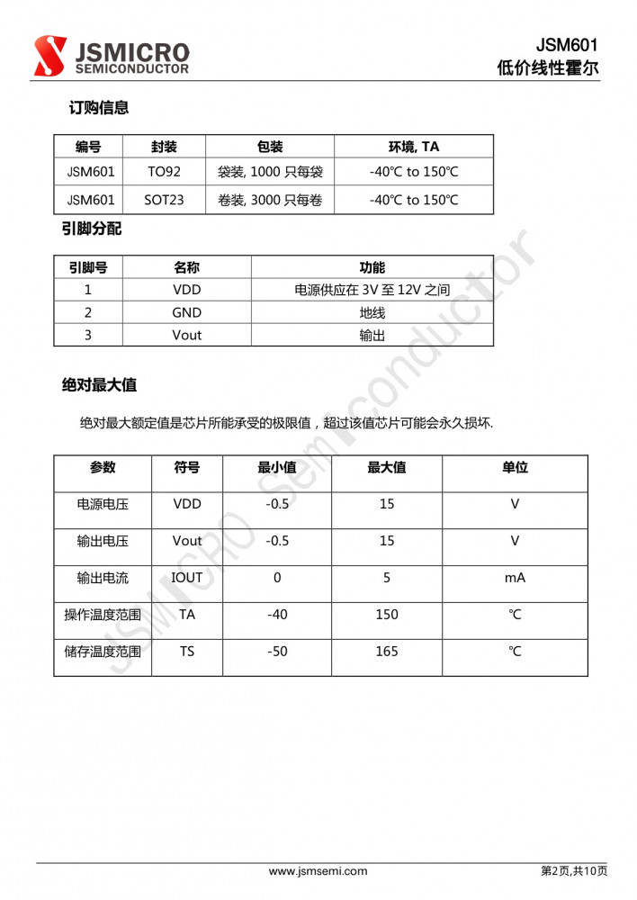 JSM601 datasheet page 2
