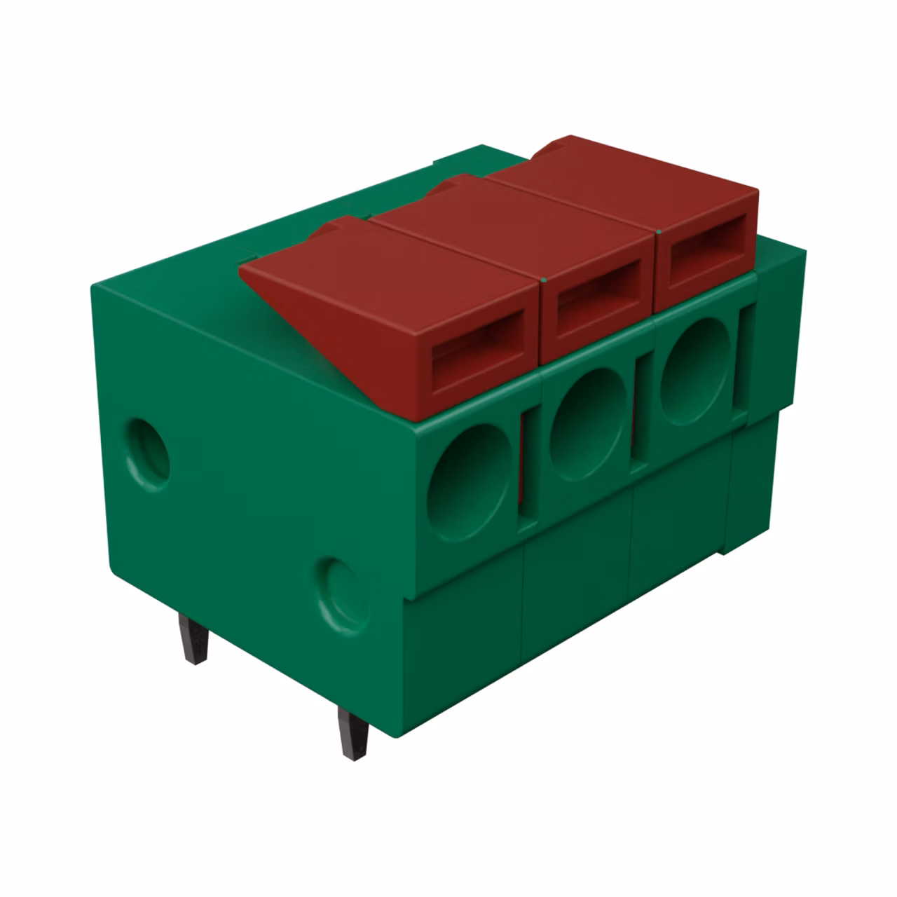 5.00mm Pitch, Eurostyle Fixed-Mount Push-Button Terminal Block, Horizontal, 10A, 22-14 AWG, Green, 3 Circuits for sale