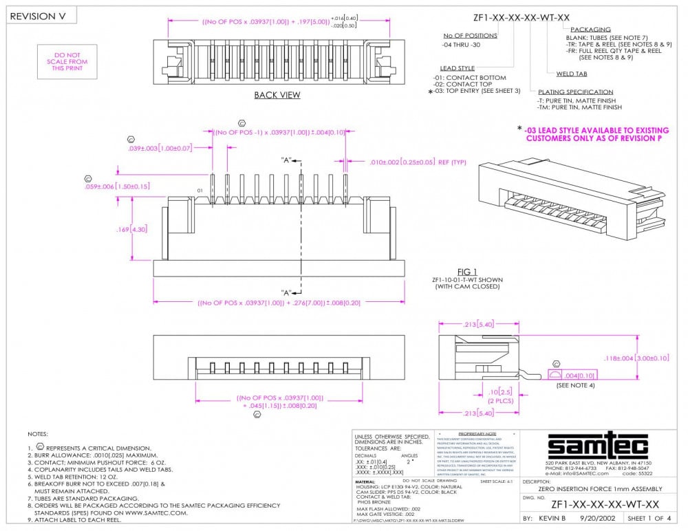 Samtec ZF1-15-02-T-WT drawing page 1
