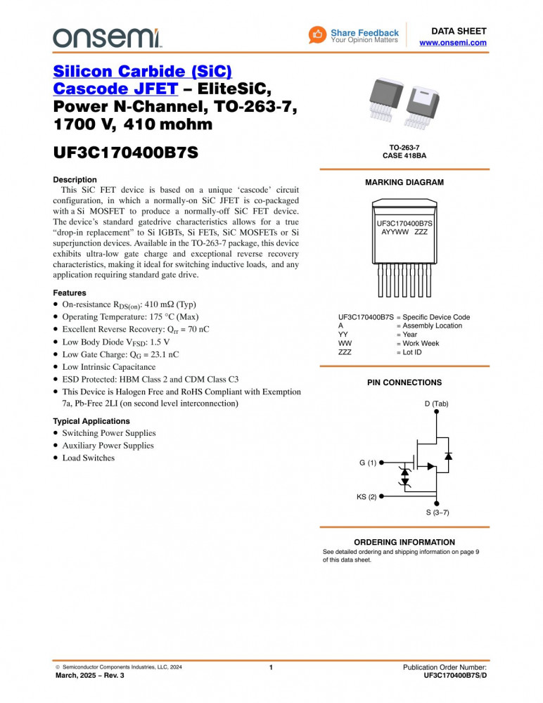 UF3C170400B7S datasheet page 1