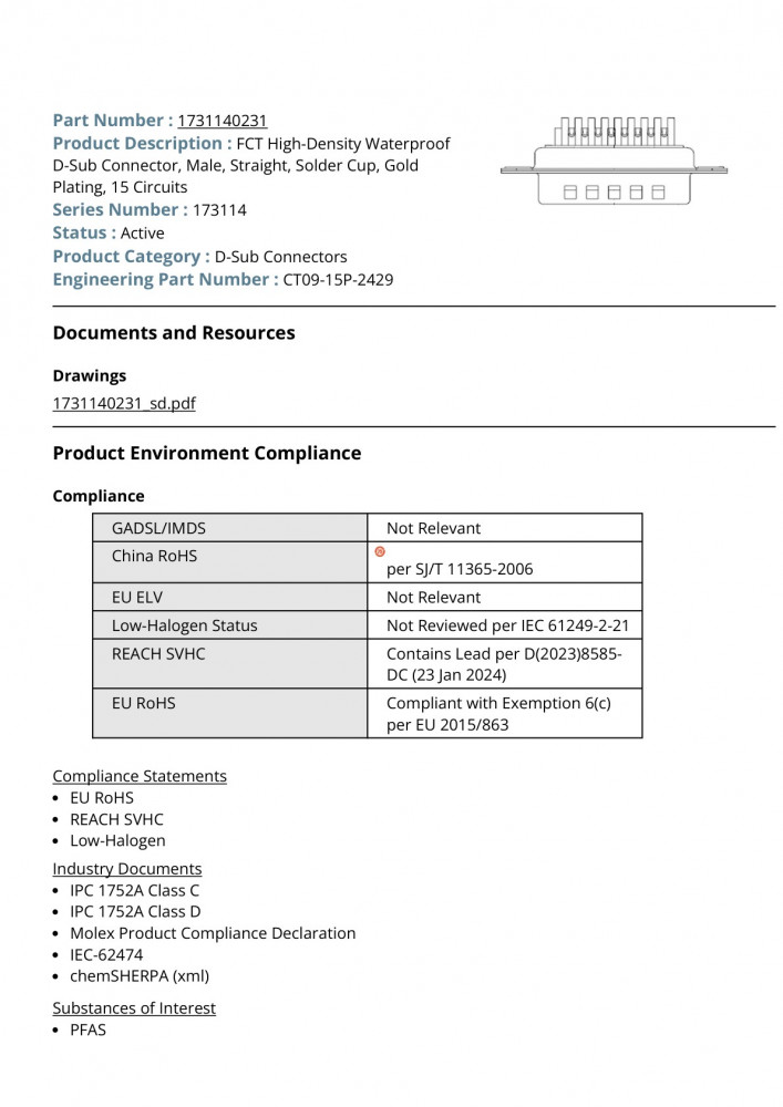 MOLEX 1731140231 technical drawing preview, page 1