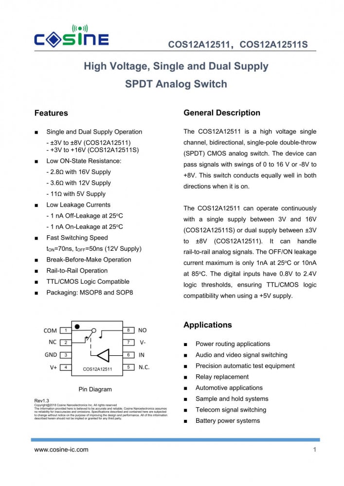 COS12A12511S datasheet page 1