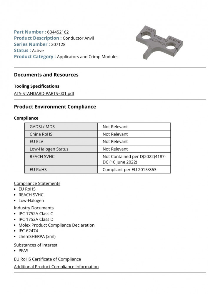 Tooling specification document preview, page 1