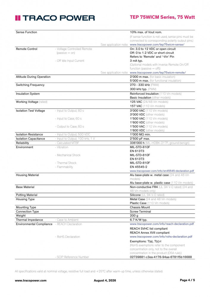 TEP 75WICM technical document, page 4