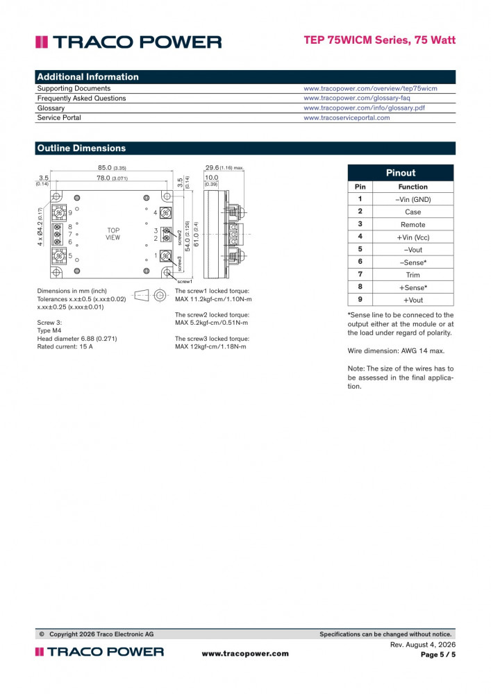 TEP 75WICM technical document, page 5