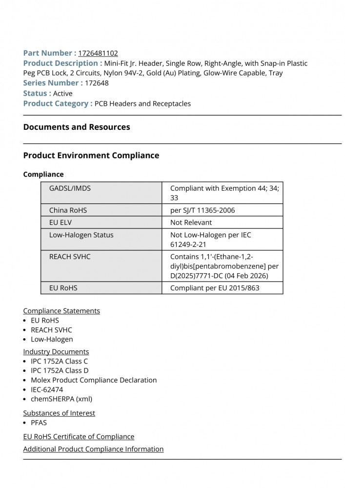 MOLEX Mini-Fit Plus HCS specification page 1