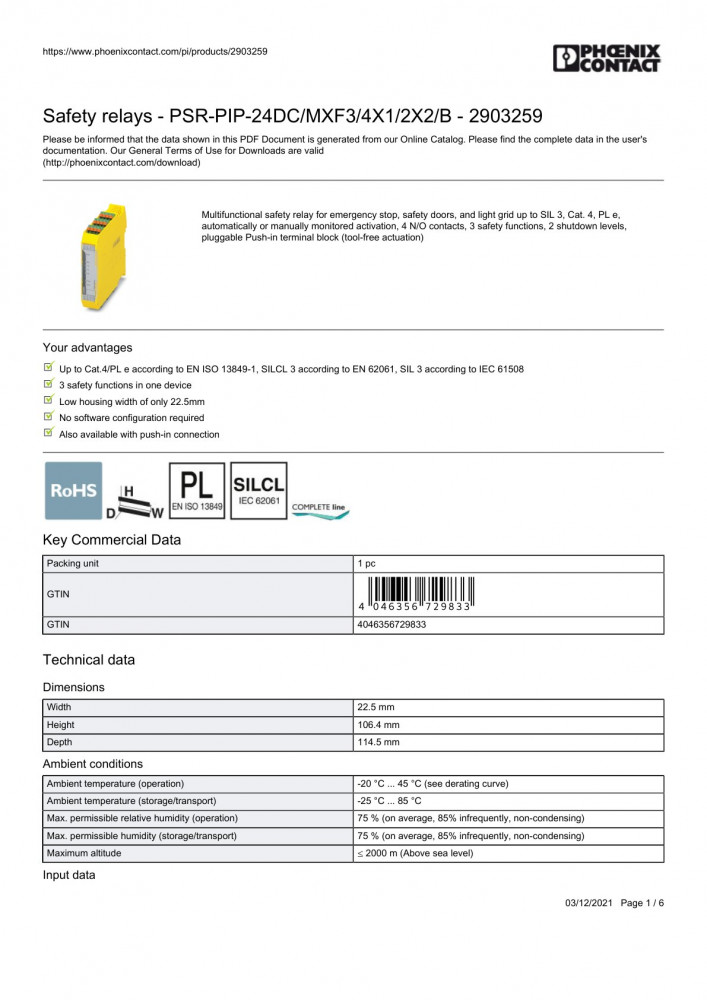 Phoenix Contact 2903259 technical document page 1