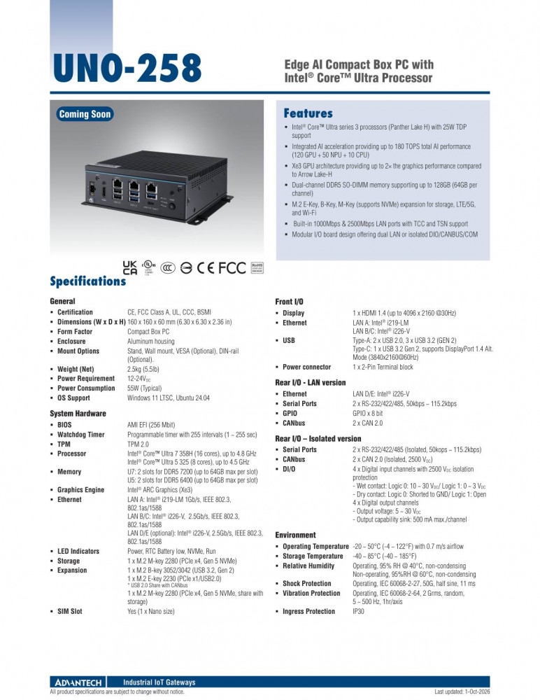 UNO-258 technical document page 1