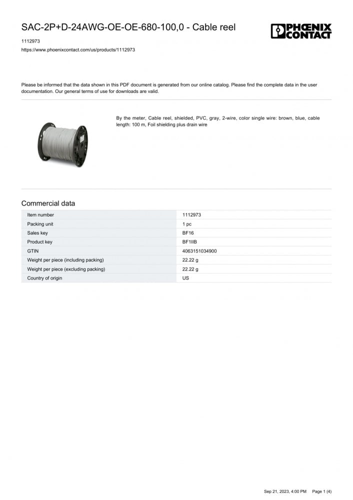 Phoenix Contact 1112973 product document page 1