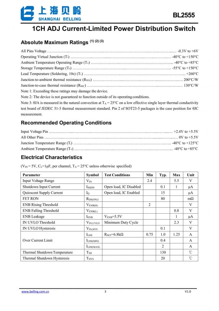BL2555 datasheet page 3