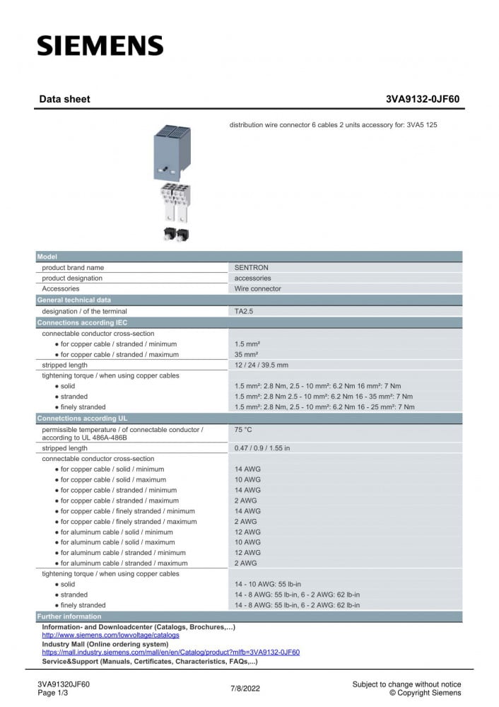 3VA9132-0JF60 technical document page 1
