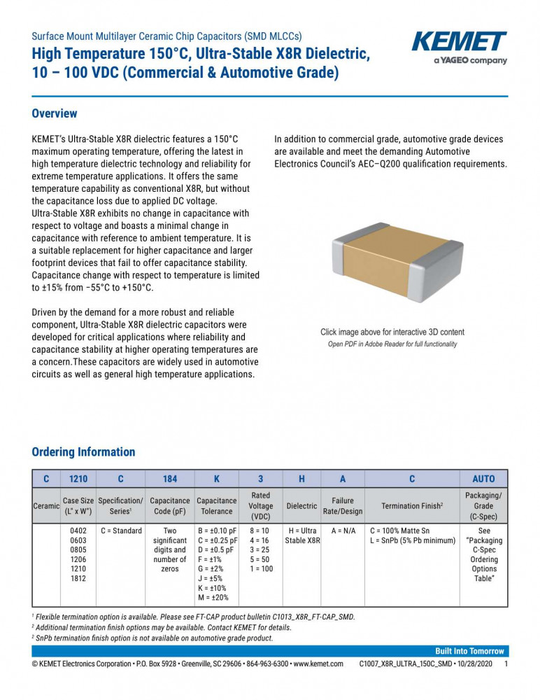 KEMET X8R datasheet page 1