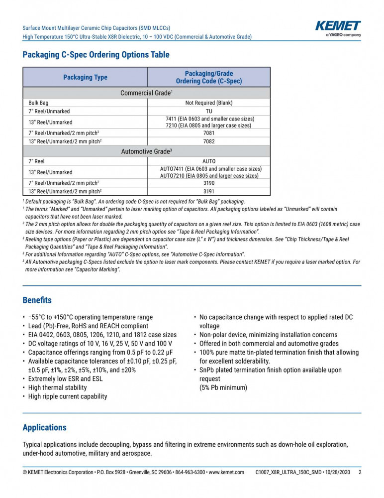KEMET X8R datasheet page 2