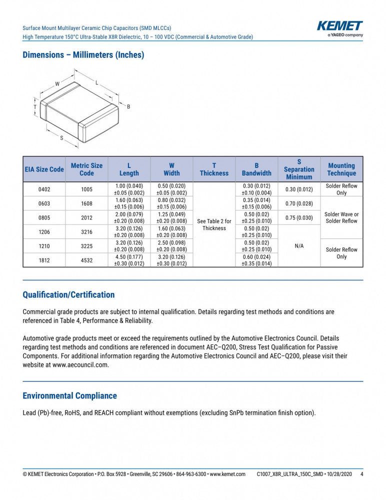 KEMET X8R datasheet page 4