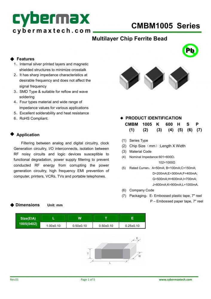 Cybermax CMBM1005 series datasheet page 1