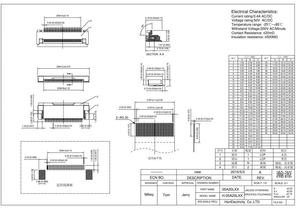 HanElectricity 05A20L16P technical drawing