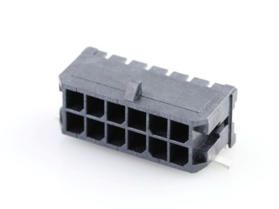Micro-Fit 3.0 Right-Angle Header, 3.00mm Pitch, Dual Row, 12 Circuits, with Solder Tab, 1.52µm Matte Tin Plating, Glow-Wire Capable, Black, Tape and Reel for sale