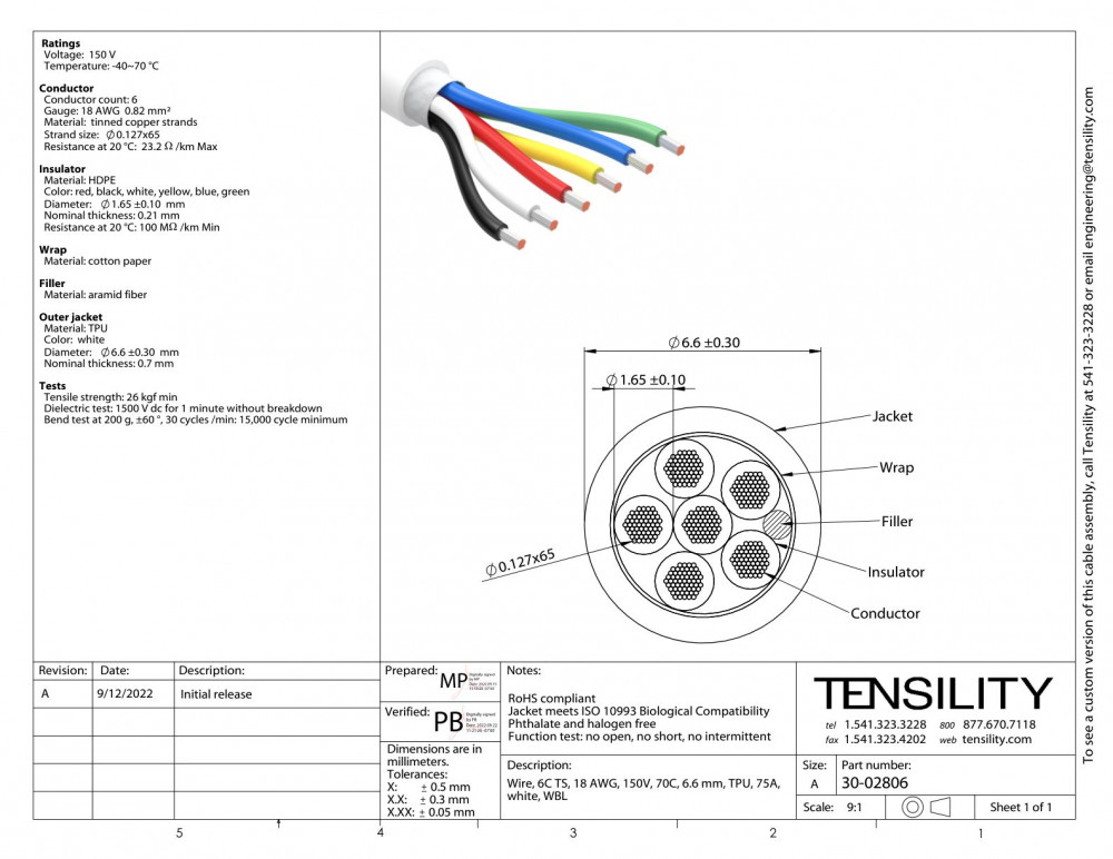 Tensility International 30-02806 cable product drawing
