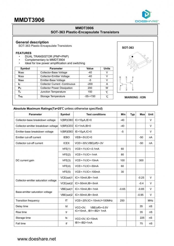 MMDT3906 datasheet page 1