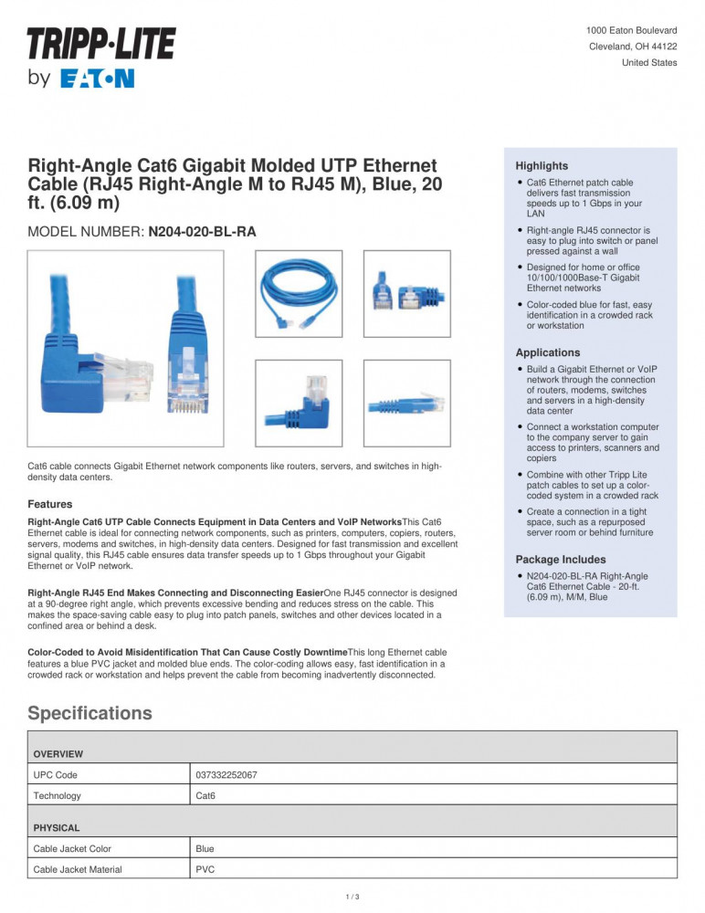 N204-020-BL-RA technical document page 1