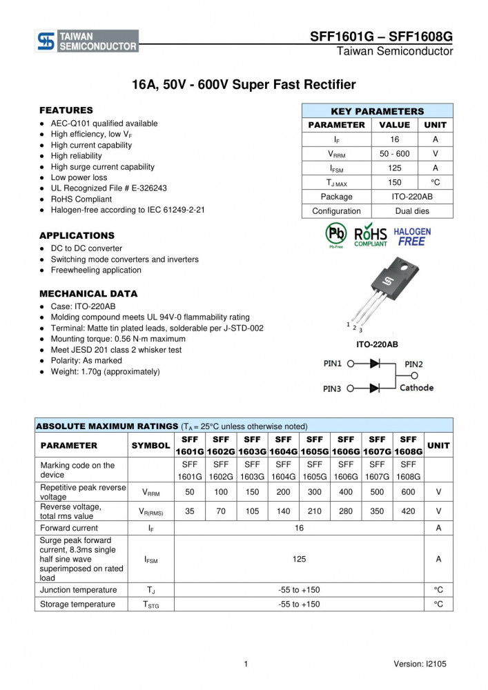 SFF1606G datasheet page 1