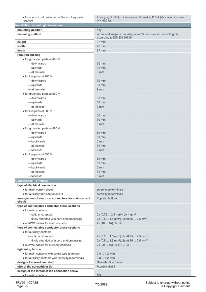 SIEMENS 3RV20110DA15 datasheet page 3