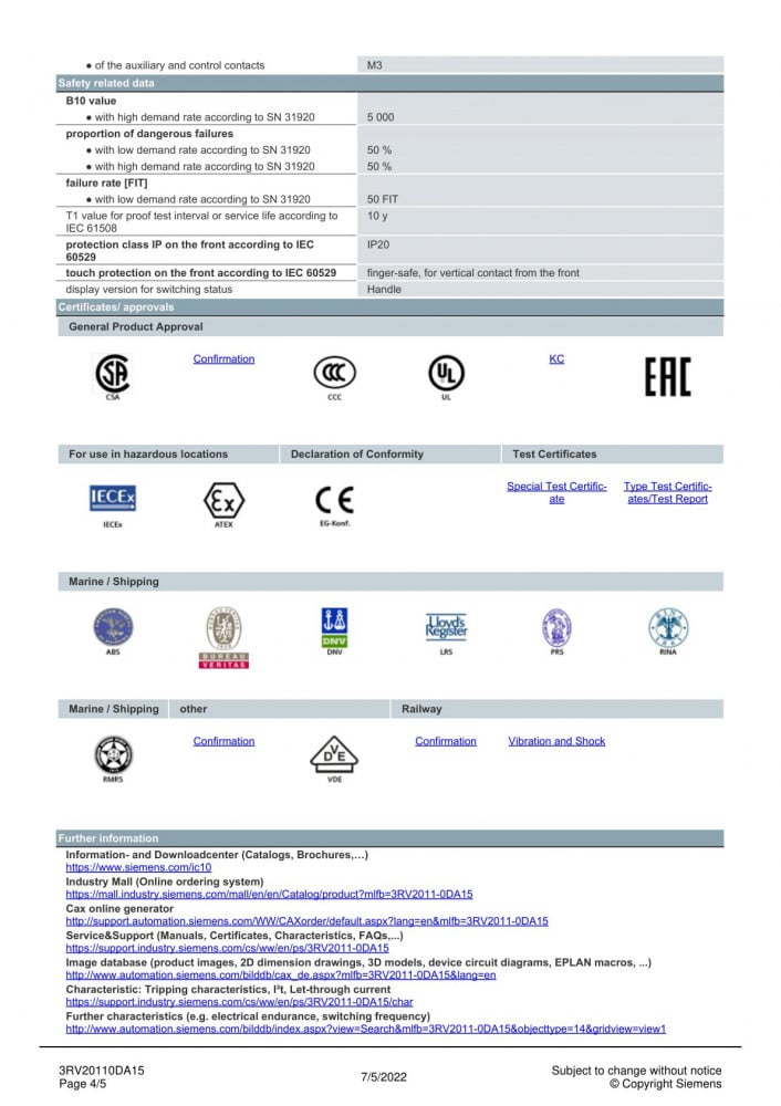 SIEMENS 3RV20110DA15 datasheet page 4