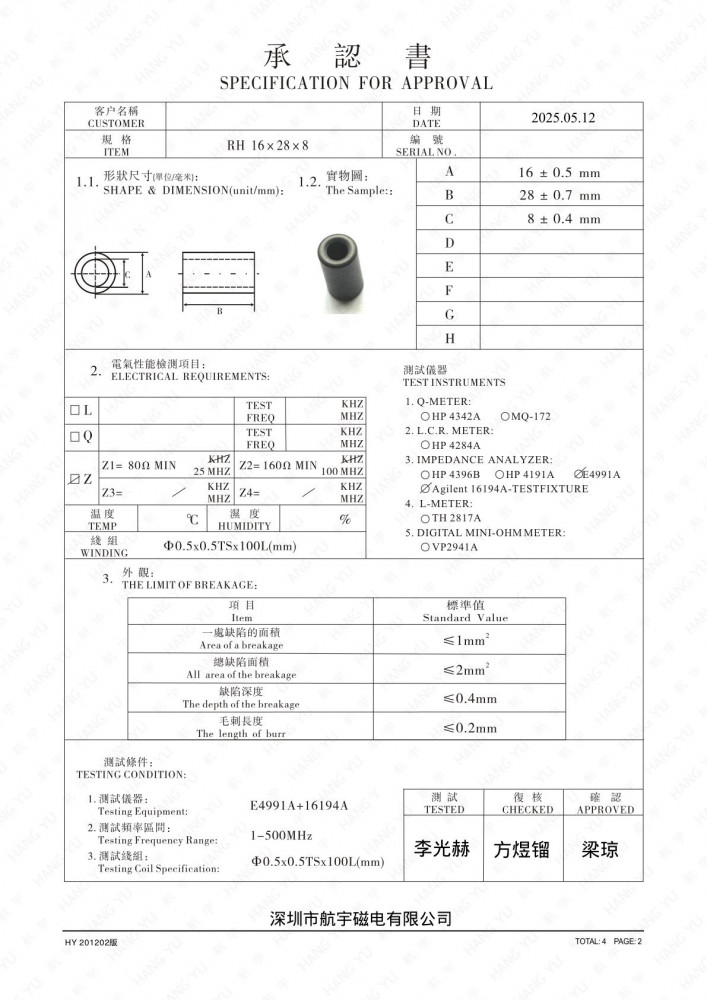 RH16×28×8 approval document page 2
