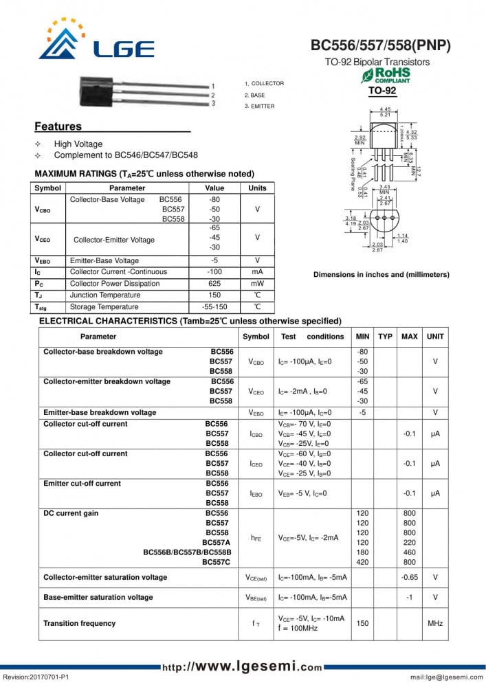LGE BC557B datasheet page 1