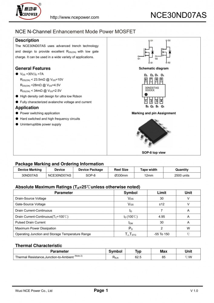 NCE30ND07AS datasheet page 1