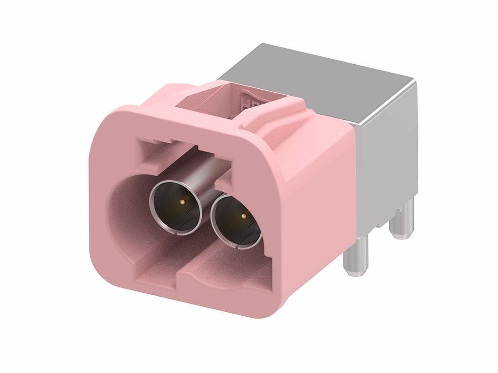 High-Speed FAKRA Mini (HFM) Dual Header, 1x2, Right-Angle, Through Hole, Key H, Light Pink, 50 Ohms for sale