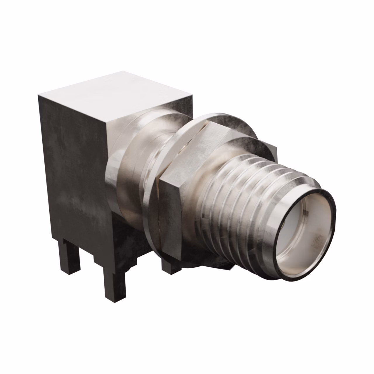 SMA Jack, Right-Angle, Bulkhead Receptacle, PCB, Through Hole, Brass Body, Nickel (Ni) Plated, Jam Nut and Lockwasher Included, 2.79mm Leg Length, 50 Pieces Per Tray, 50 Ohms for sale