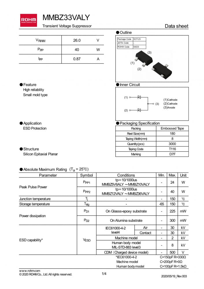 MMBZ33VALYT116 technical document page 1