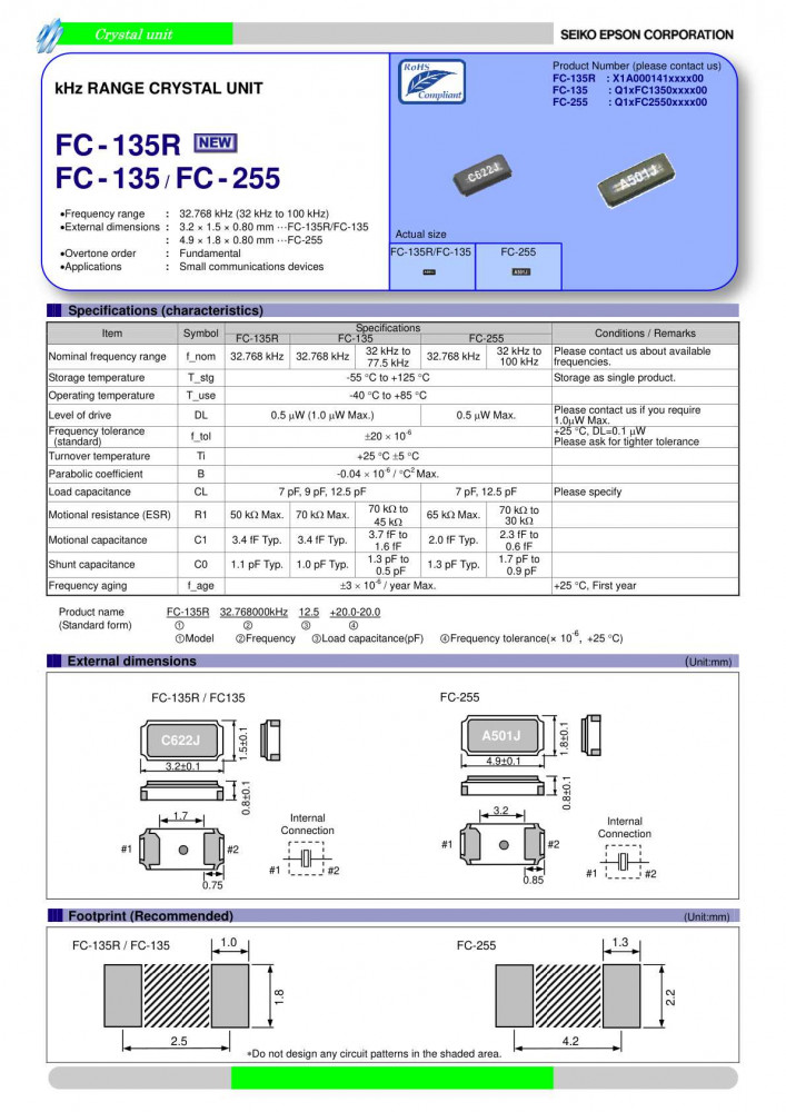 EPSON FC-135 crystal unit datasheet page 1