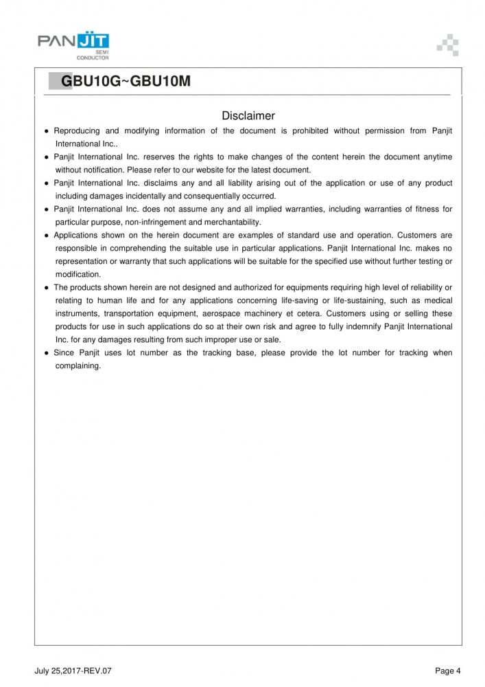 PANJIT GBU10G to GBU10M datasheet page 4