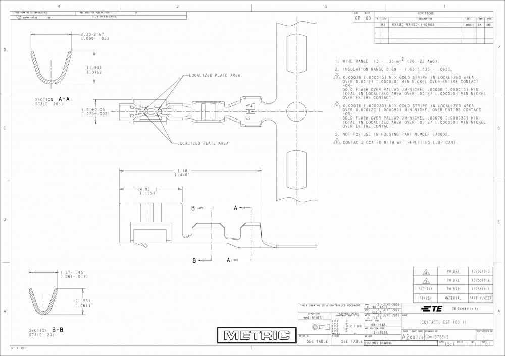 TE Connectivity 1375819-2 controlled drawing preview