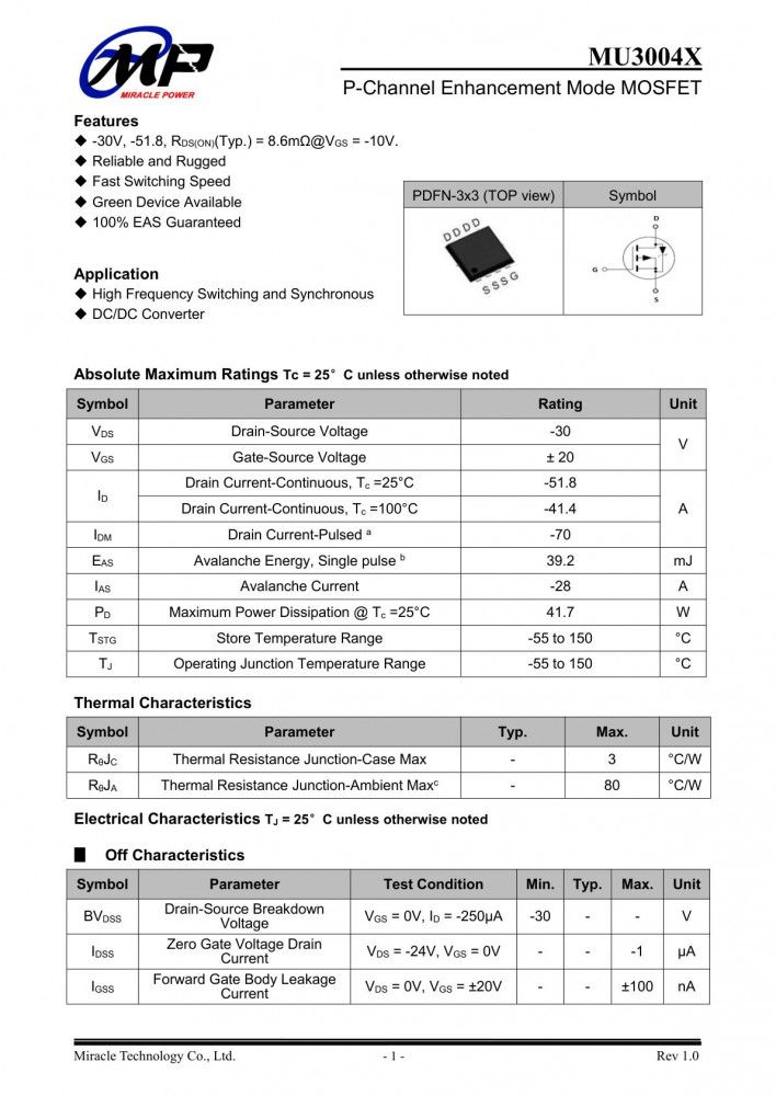 MU3004X datasheet page 1