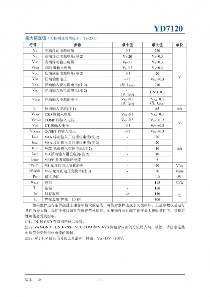YD7120 datasheet page 3