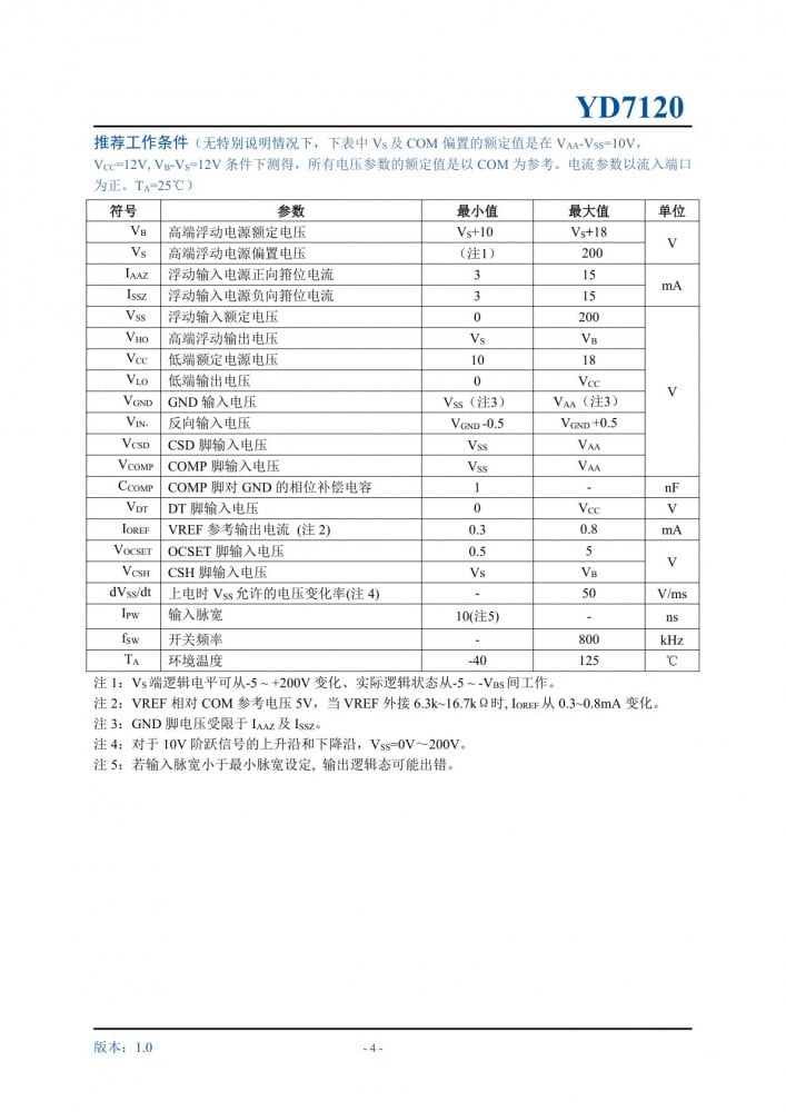 YD7120 datasheet page 4