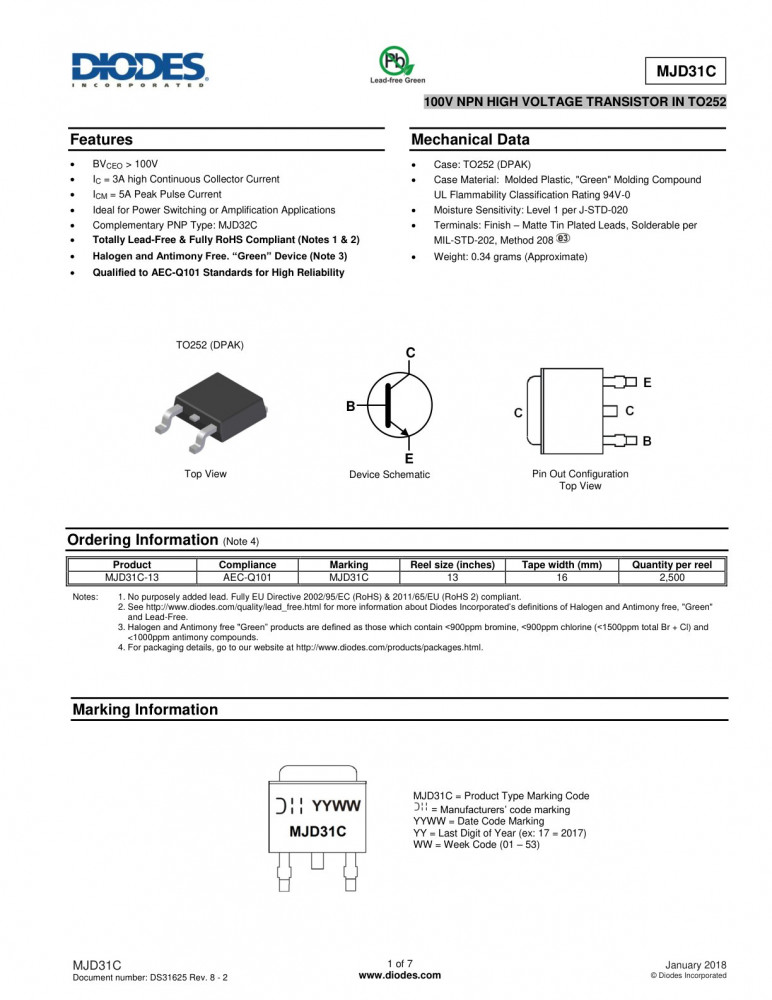 MJD31C-13 datasheet page 1