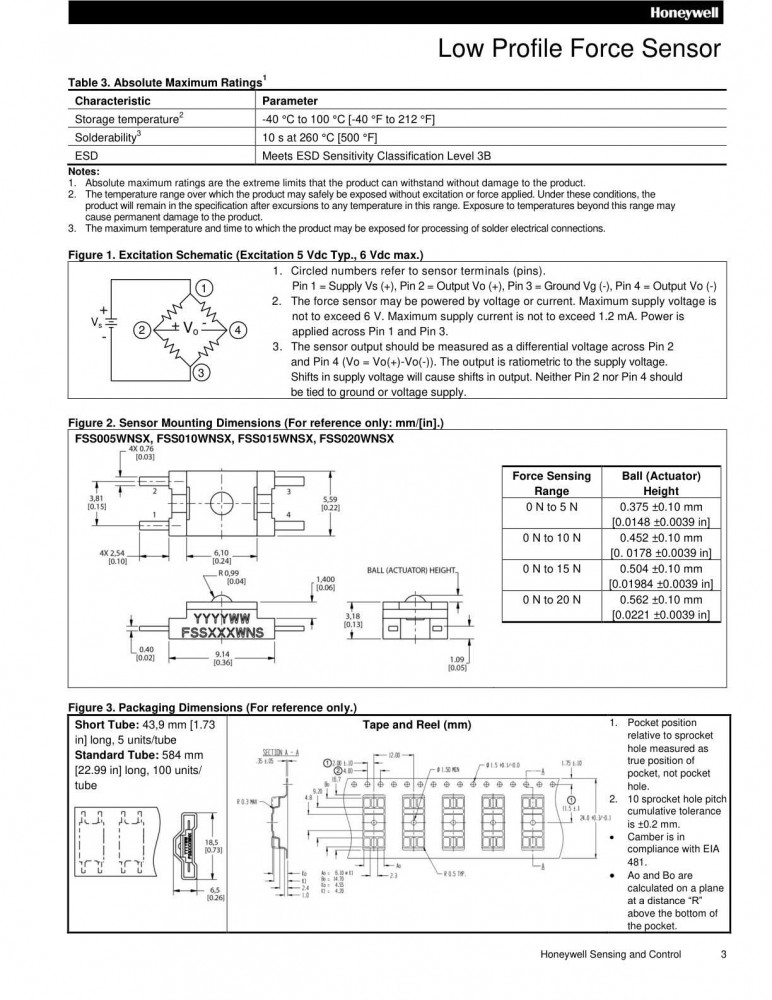 Honeywell FSS Series datasheet page 3
