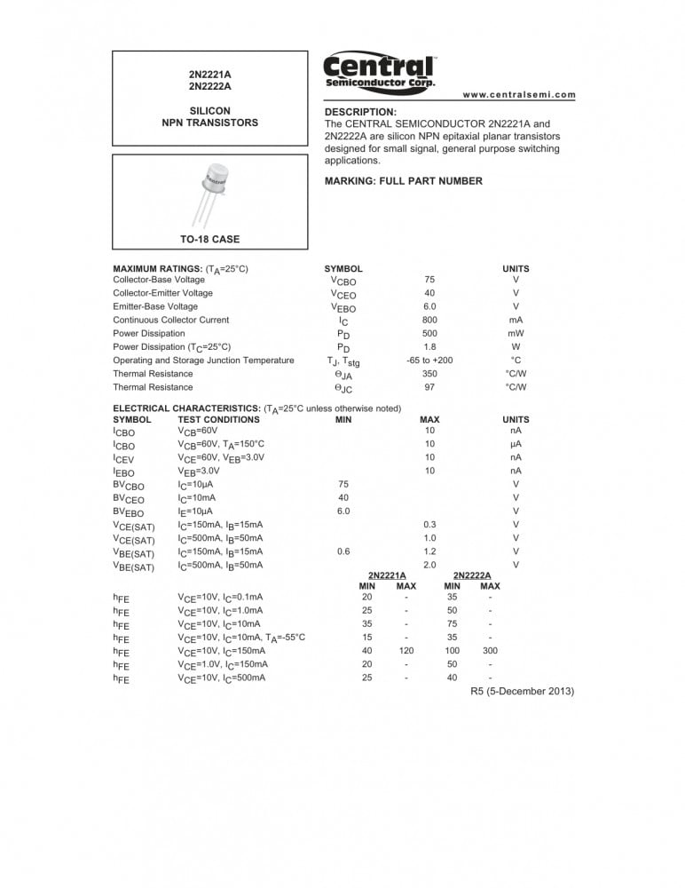 Central 2N2222A PBFREE datasheet page 1