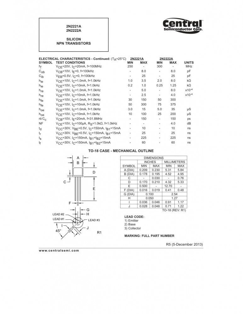 Central 2N2222A PBFREE datasheet page 2