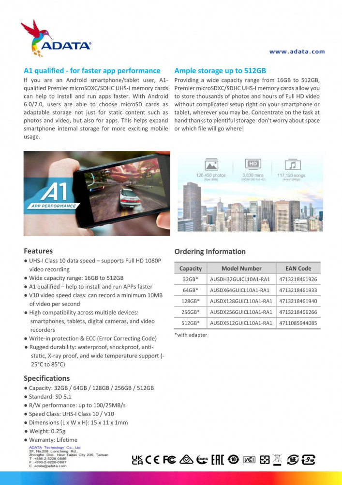 ADATA Premier microSDXC/SDHC UHS-I product document, page 2