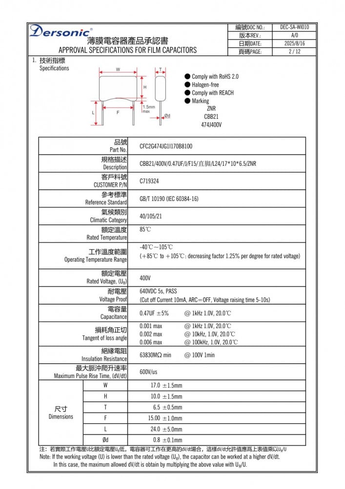 Dersonic approval specification page 3