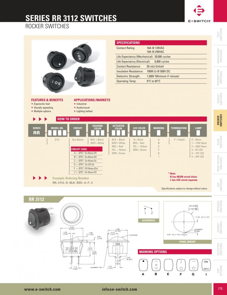 E-Switch RR 3112 technical document preview