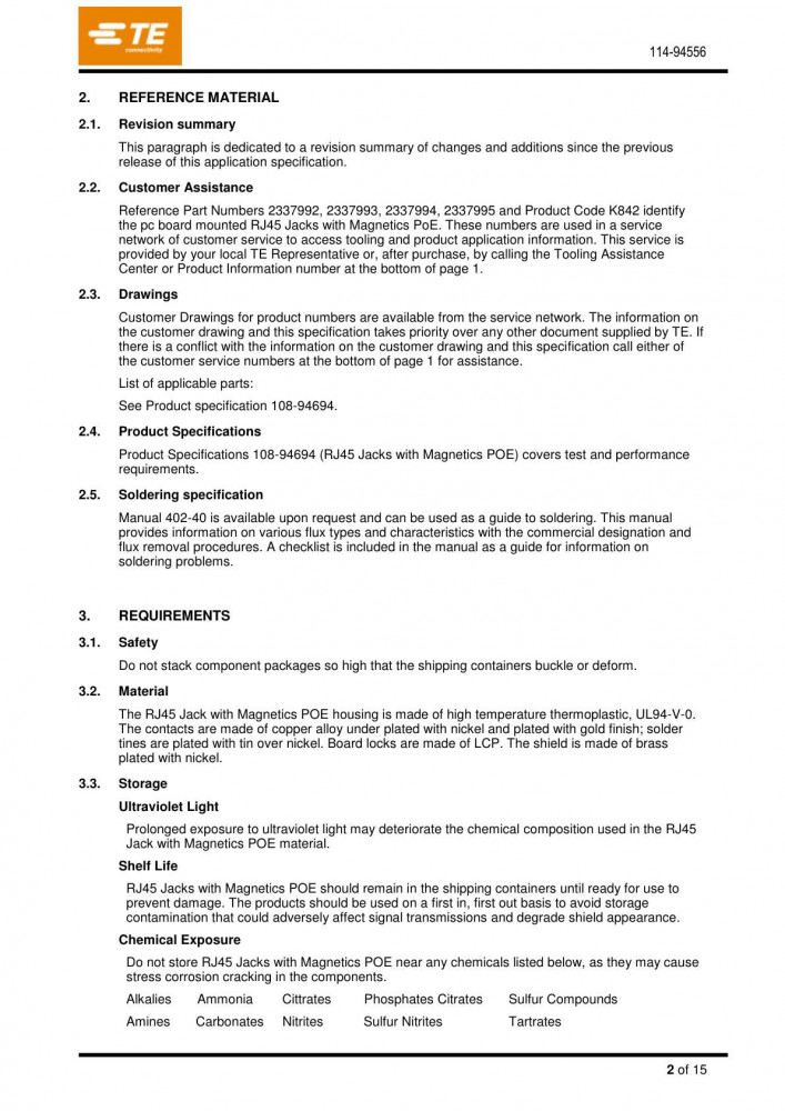 TE Connectivity RJ45 magnetics PoE specification page 2